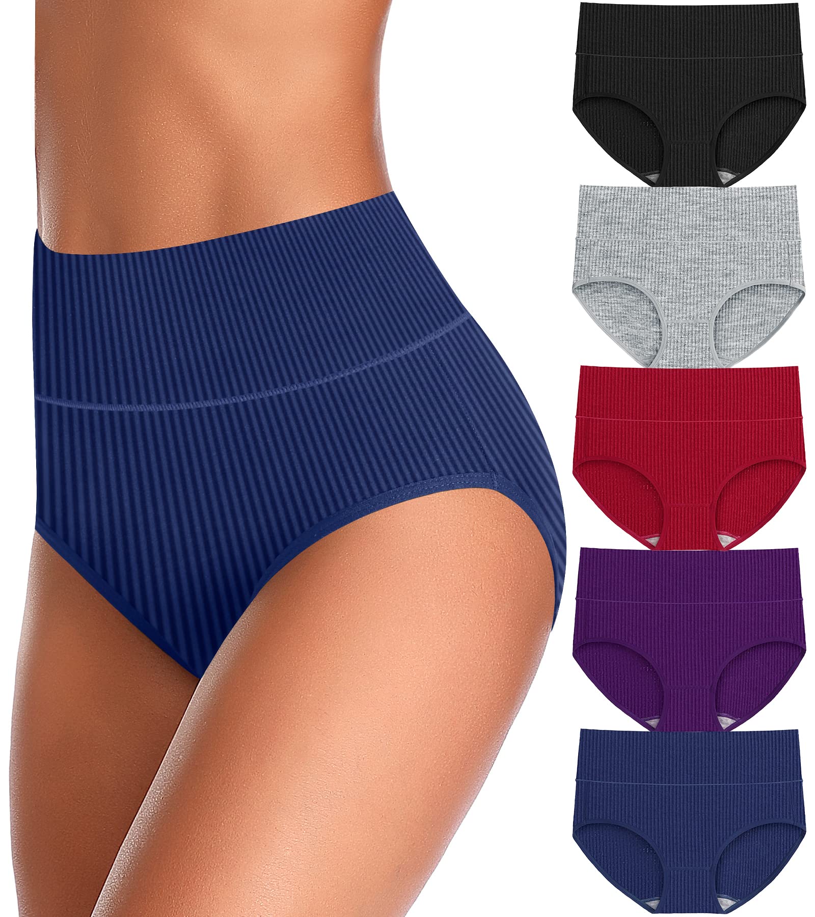 UMMISS High Waisted Underwear for Women Tummy Control Cotton Plus Size Postpartum Ladies Panties Briefs M/L