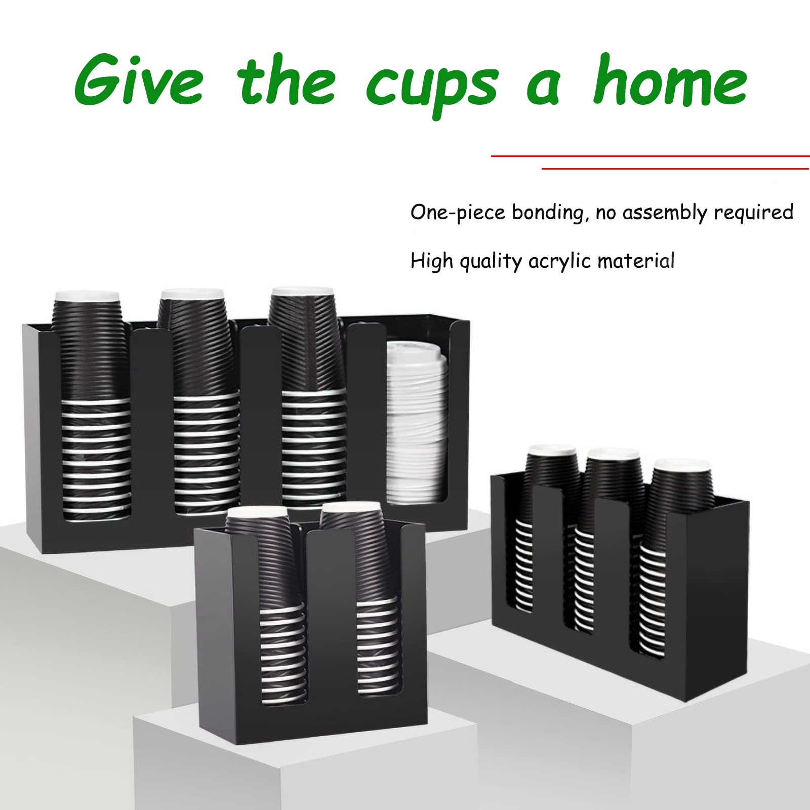 Tirifer Disposable Paper Cup Dispenser, Acrylic Coffee Cup and Lid Storage Organizer Holder, Coffee Milk Tea Shop Restaurant Accessories Christmas Party Supplies, 3 Compartments