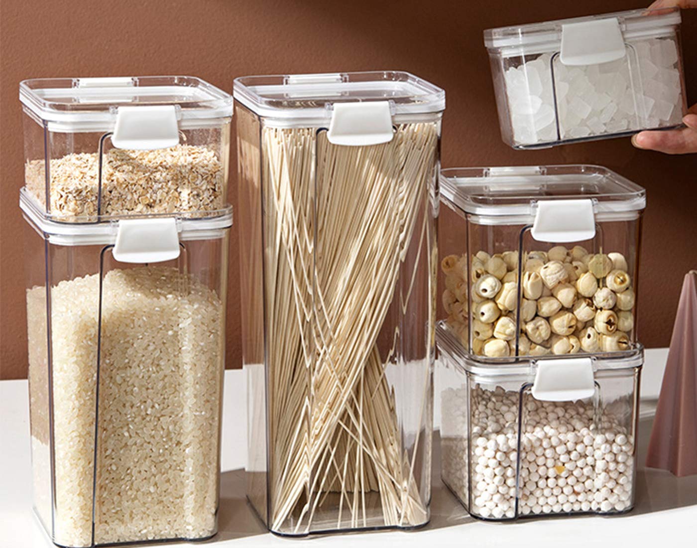 Xicennego Airtight Food Storage Container Set 6-Pcs.kitchen Storage Organizer, For Pasta, Nuts, Beans, Snacks, Storage Jar With Lid/Snap Design/BPA-Free/Stackable/Leakproof (white)