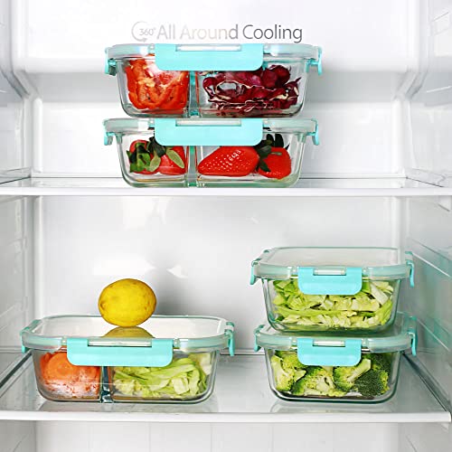 DAS TRUST 3 Pack Food Storage Containers 2 Compartments Glass Meal Prep Containers with Lids for Adult Food Prep Container with Dividers Reusable Lunch Bento Box