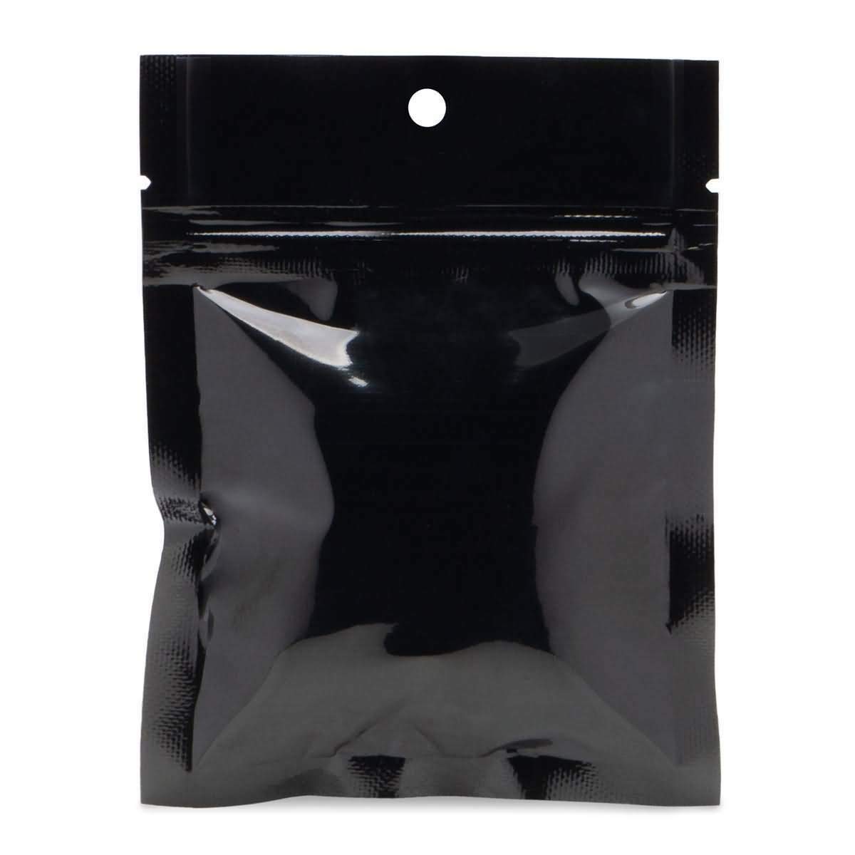 PouchWorth 50 Pack Glossy Black Mylar Nylon 4 Mil 3.5" × 4.5" Stand Up Food Pouch Zip Lock Smell Proof Bags