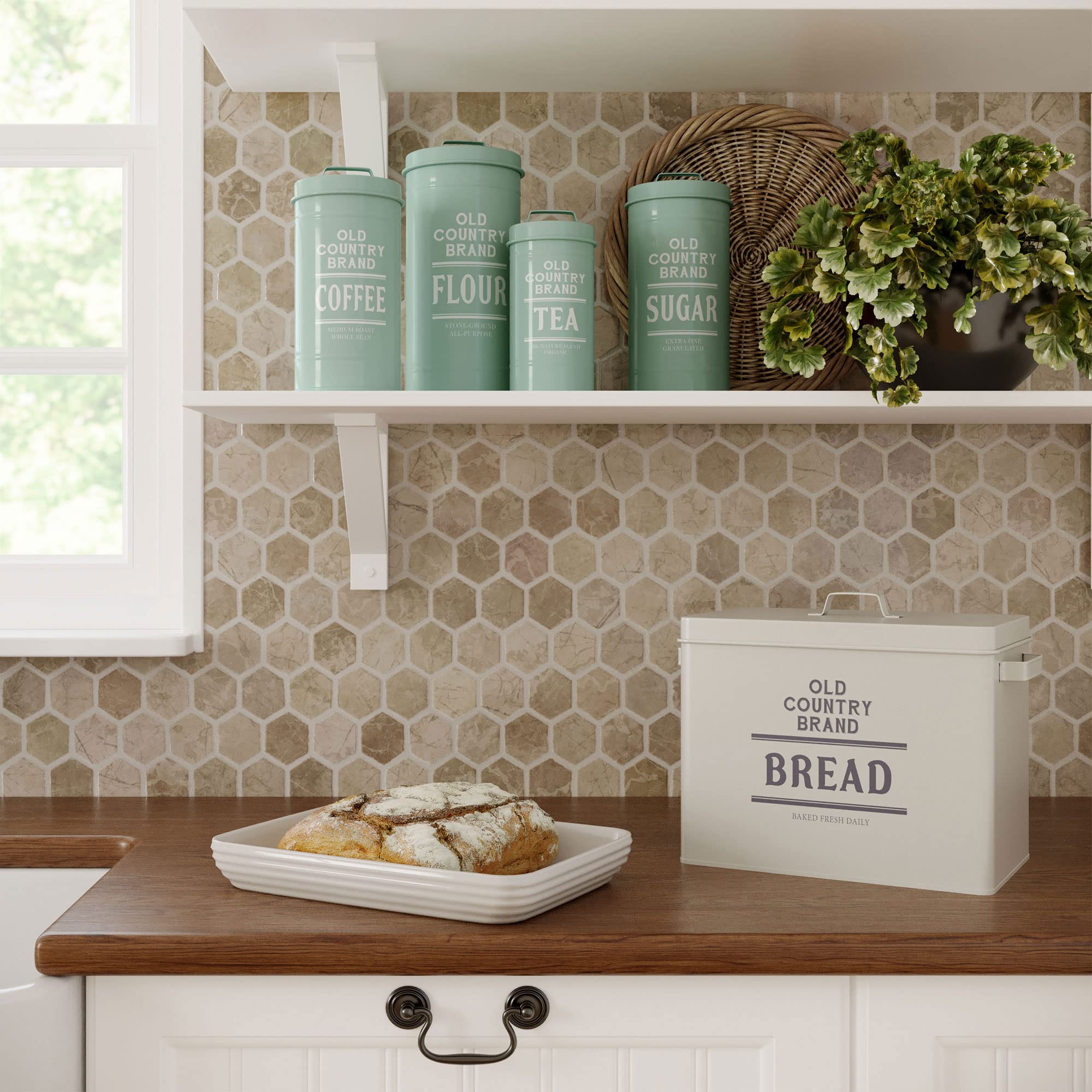 Barnyard Designs Canister Sets for Kitchen Counter, Farmhouse Canisters Sets for the Kitchen Countertop, Metal Canister with Lid, Coffee Tea Sugar Flour Container Set for Counter (Mint)