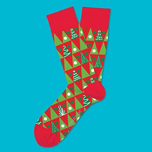 TWO LEFT FEET Unisex-Adult's Holiday Crew Sock, pine grove, M/L