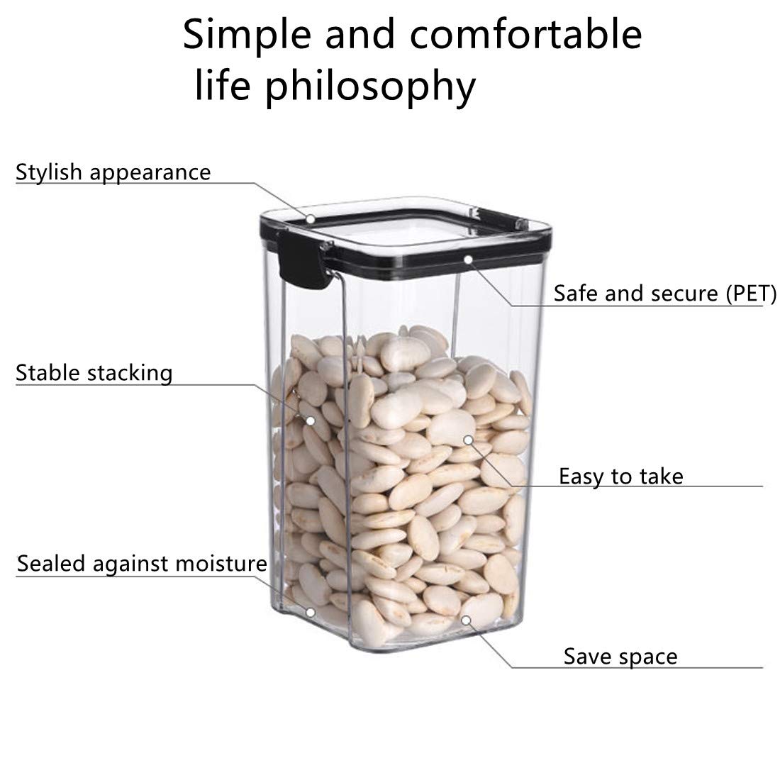 Xicennego Airtight Food Storage Container Set 6-Pcs.kitchen Storage Organizer, For Pasta, Nuts, Beans, Snacks, Storage Jar With Lid/Snap Design/BPA-Free/Stackable/Leakproof (white)