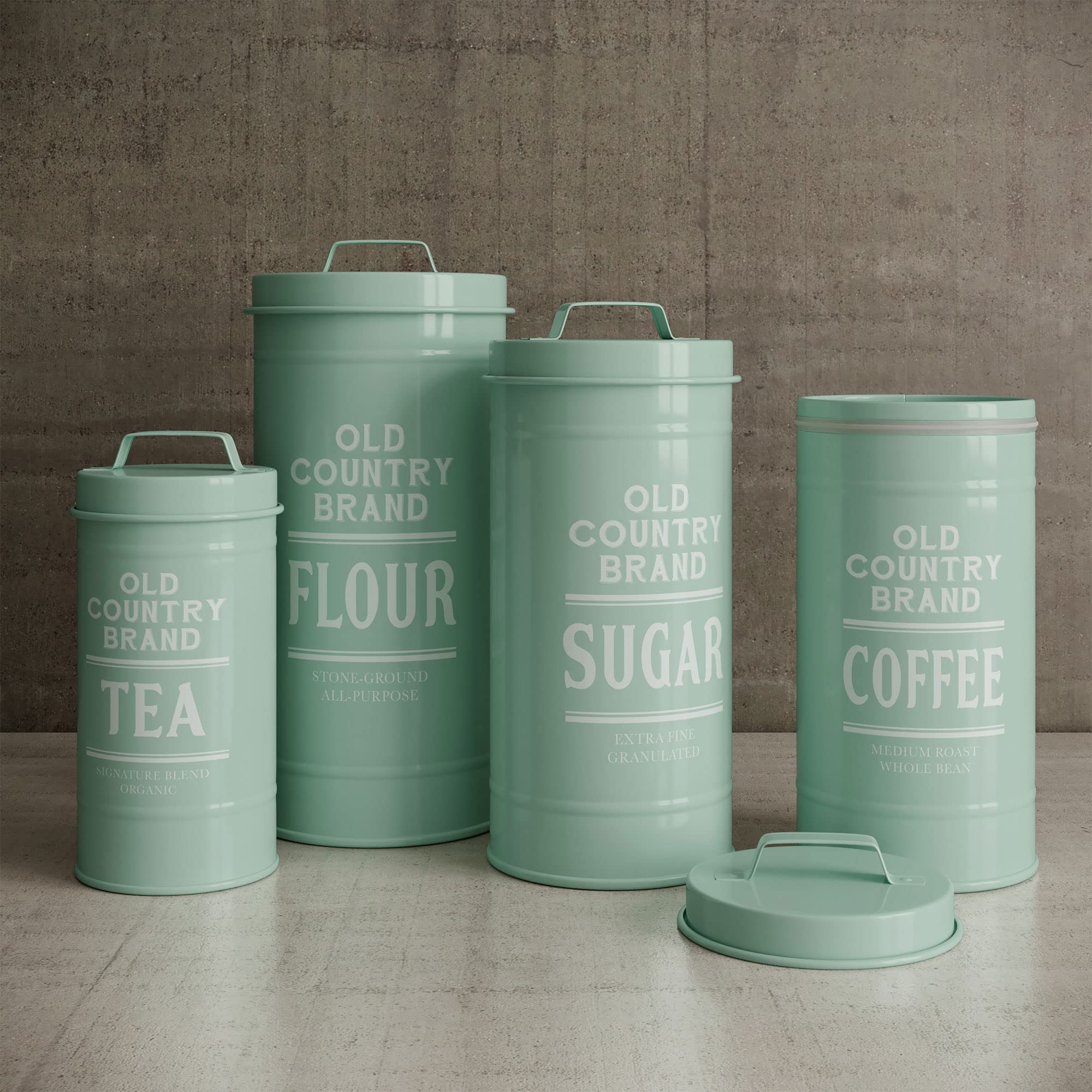 Barnyard Designs Canister Sets for Kitchen Counter, Farmhouse Canisters Sets for the Kitchen Countertop, Metal Canister with Lid, Coffee Tea Sugar Flour Container Set for Counter (Mint)