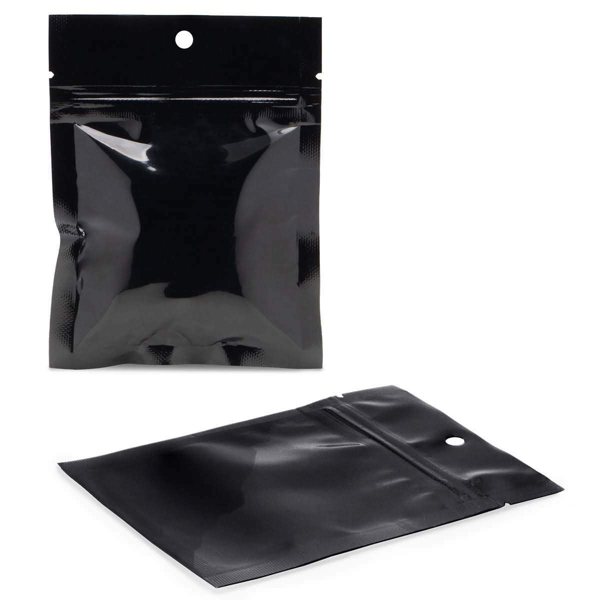 PouchWorth 50 Pack Glossy Black Mylar Nylon 4 Mil 3.5" × 4.5" Stand Up Food Pouch Zip Lock Smell Proof Bags