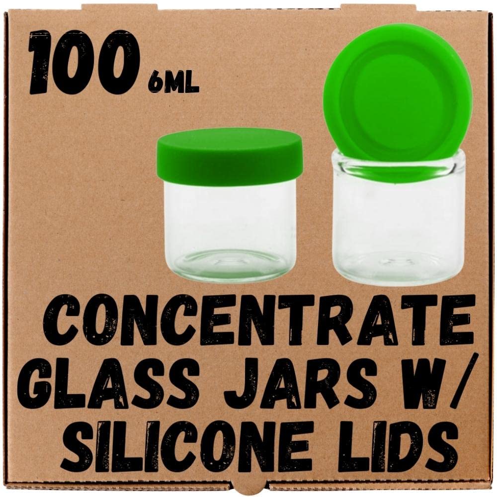 BananaOG Concentrate Dab Containers Glass Jar with Silicone Lid, 6ml Round, 100 pack, Green