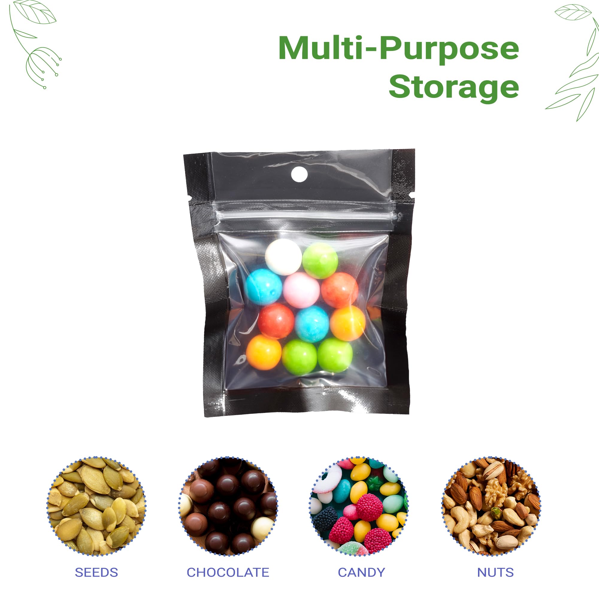 PouchWorth 100 Pack 3.5"x4.5" Mylar Clear/Black Nylon Resealable Flat Bags Heat Seal Zipper Lock Reusable Storage Pouches for Zip Food Storage Lock Packaging with Tear Notches