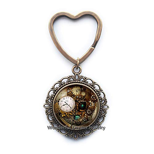 Jewelry Accessories Steampunk Clock Key Ring Keychain Glass Cabochon Photo Keychain Gifts Men, BFF Keychain, Clock Key Ring, Best Friend Jewelry,PU119
