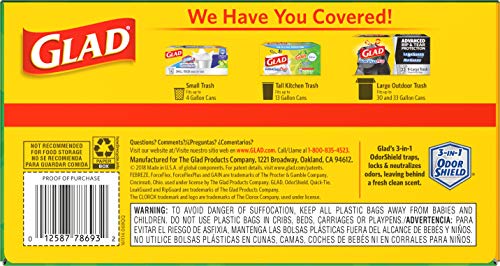 GLAD ForceFlex Tall Drawstring Trash Bags, 13 Gallon White Trash Bags for Tall Kitchen Trash Can, Gain Original Scent to Eliminate Odors, 100 Count - Packaging May Vary