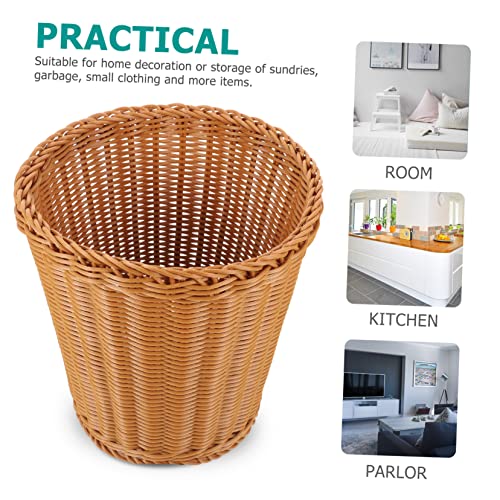 Holibanna Rattan Trash Can Wicker Trash Basket Ornament Container Water Hyacinth Storage Baskets Rattan Trash Bin Garbage Container Woven Waste Basket Sundries Container Plastic Wastebasket