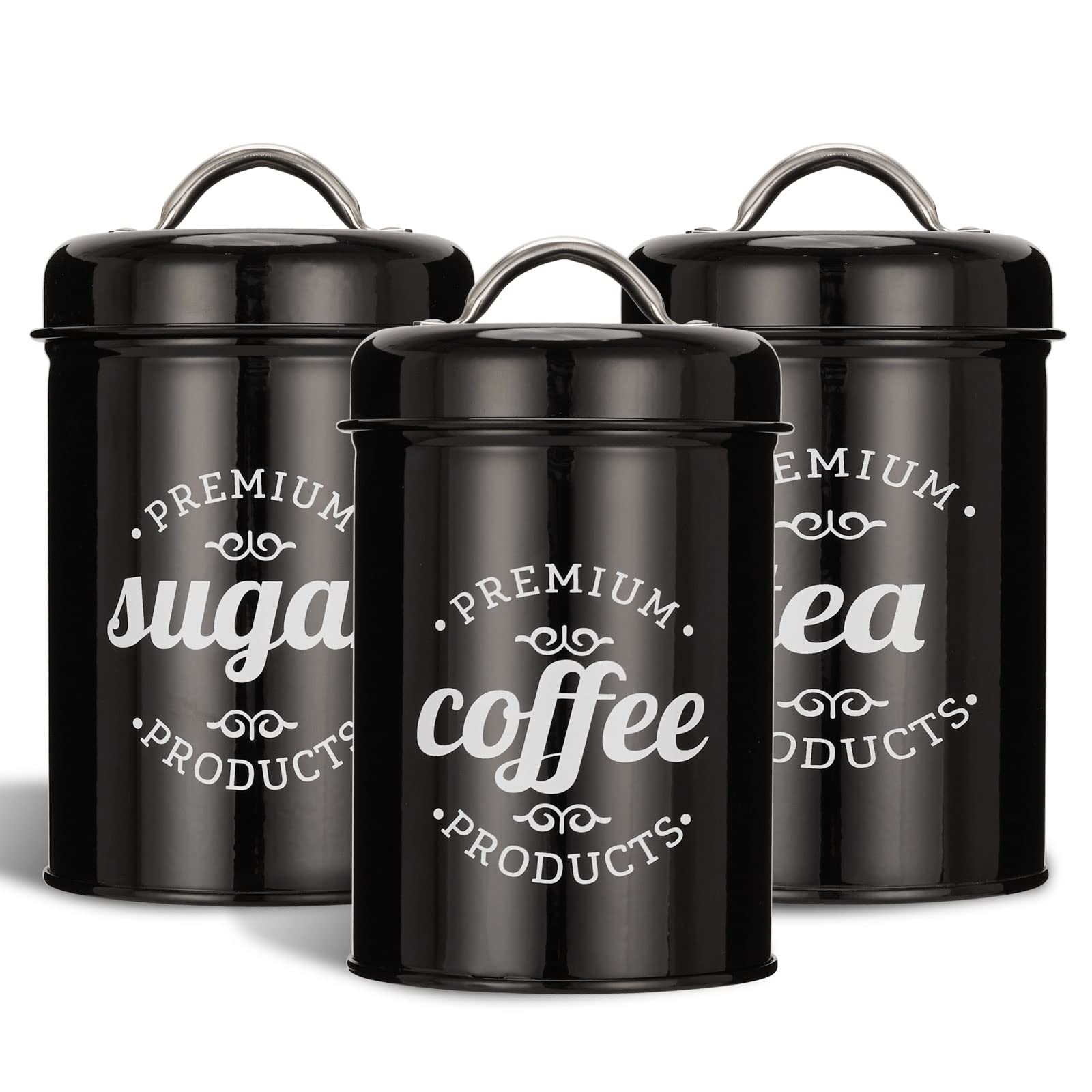 Dxlac 3pc, Food Jars Canisters for Coffee Tea Sugar, Airtight Stainless Steel Kitchen Food Storage Container Sets, Small Kitchen Canisters for Tea Coffee Sugar Storage