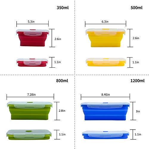 Yagote 4 Pcs Silicone Collapsible Food Storage Containers with Lids Silicone Lunch Box Bento Box BPA free for Kitchen Pantry Organization Microwave Freezer (4pcs-multicolor1)