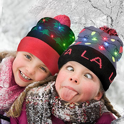 Windy City Novelties LED Light-up Knitted Ugly Sweater Holiday Xmas Christmas Beanies - 3 Flashing Modes (Happy Holla Days)