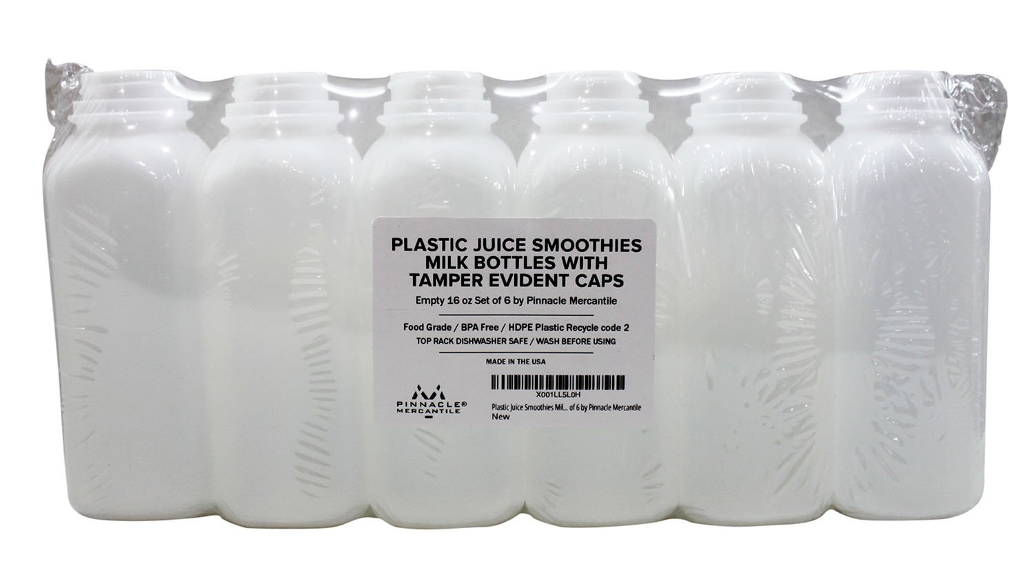 Pinnacle Mercantile Empty Plastic Smoothie Juice Bottles 16 ounce Set 6 Tamper Evident Caps