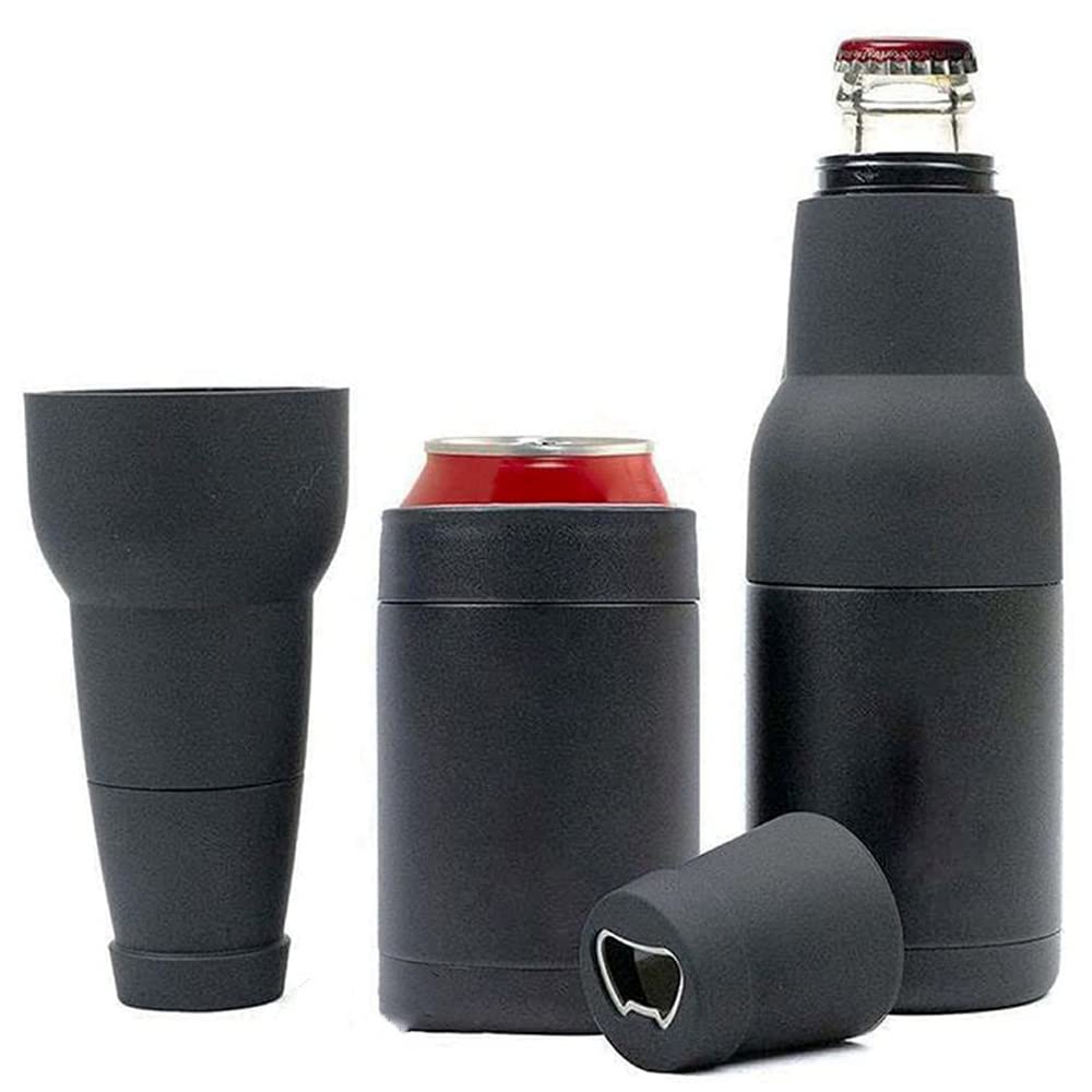 Gteller 3 in 1 Can and Beer Bottle Insulator, Double Wall Stainless Steel Insulated Can Cooler, Beer Bottle Holder 12oz 14oz 17oz (12oz Can&Bottle BK)
