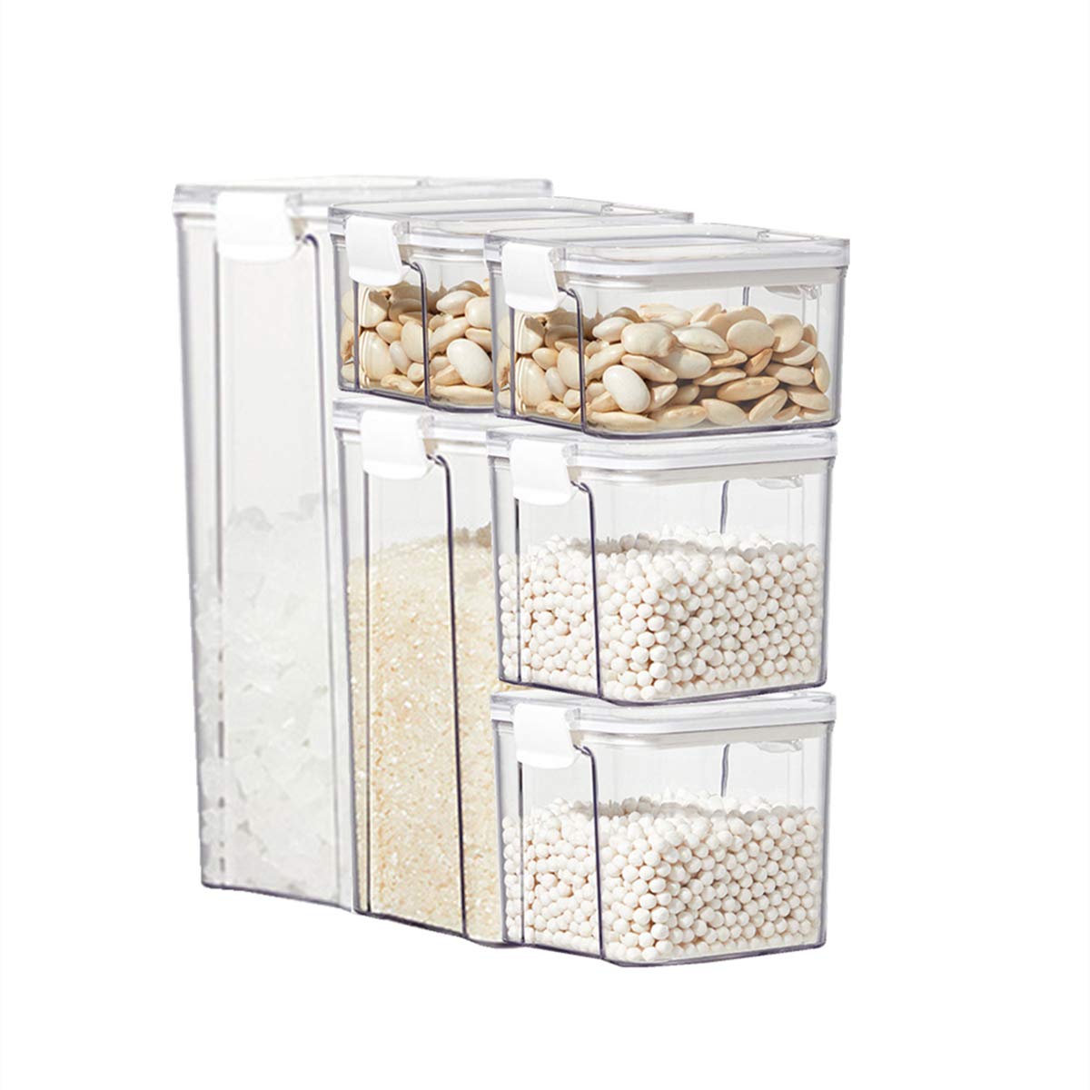 Xicennego Airtight Food Storage Container Set 6-Pcs.kitchen Storage Organizer, For Pasta, Nuts, Beans, Snacks, Storage Jar With Lid/Snap Design/BPA-Free/Stackable/Leakproof (white)