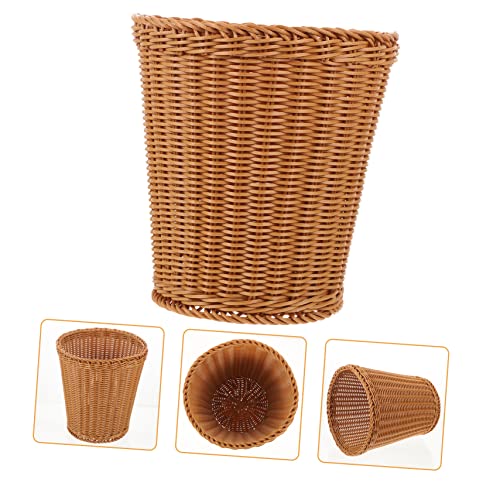 Holibanna Rattan Trash Can Wicker Trash Basket Ornament Container Water Hyacinth Storage Baskets Rattan Trash Bin Garbage Container Woven Waste Basket Sundries Container Plastic Wastebasket