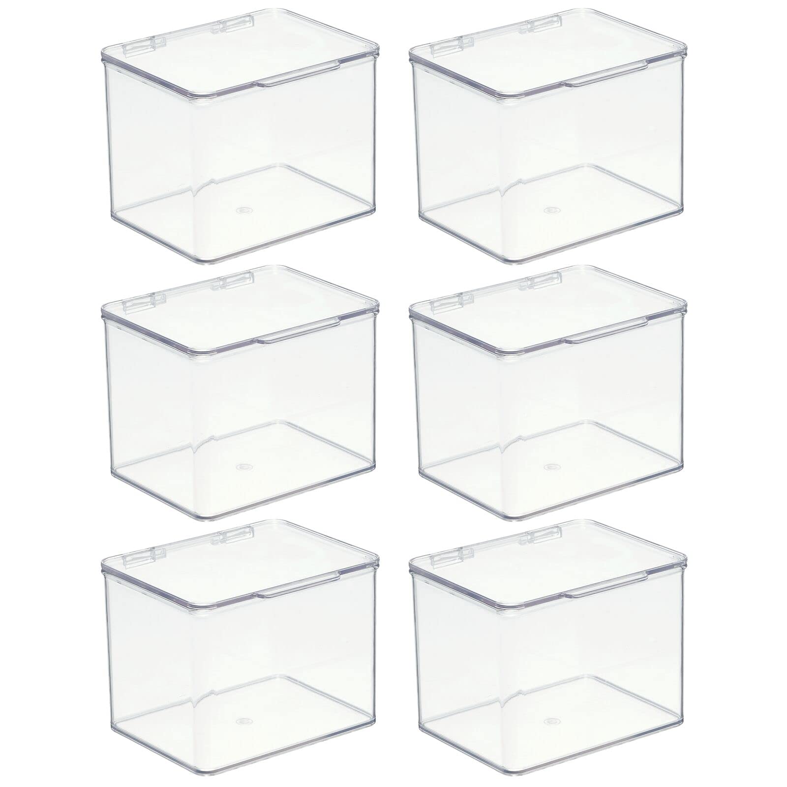 mDesign Plastic Kitchen Pantry and Fridge Storage Organizer Box Containers w/Hinged Lid for Shelves or Cabinets, Holds Food, Snacks, Seasoning, Condiments, Utensils, Lumiere Collection, 6 Pack, Clear