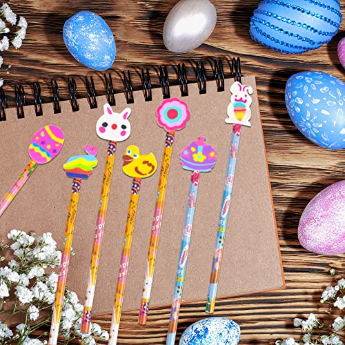 SAIWEILAI ONLINE 50 Pieces Easter Pencils Wood Pencils Happy Easter Day Elements With Giant Rabbit Chick Eraser Assortment Easter Stationery Pencil for Easter Party Favors (50)