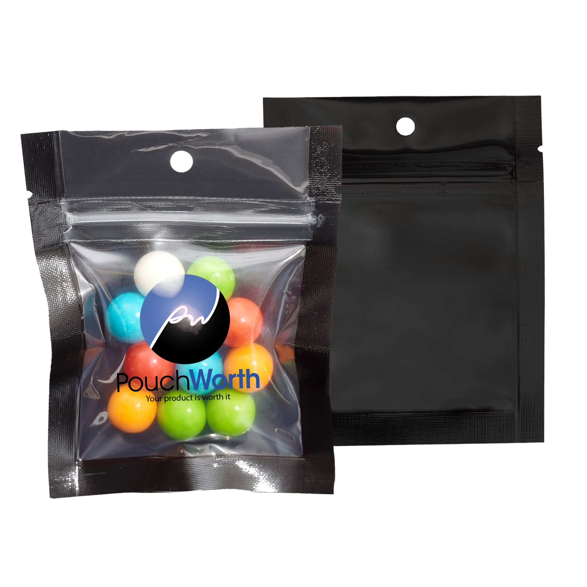 PouchWorth 100 Pack 3.5"x4.5" Mylar Clear/Black Nylon Resealable Flat Bags Heat Seal Zipper Lock Reusable Storage Pouches for Zip Food Storage Lock Packaging with Tear Notches