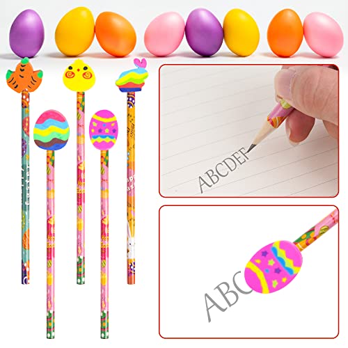 SAIWEILAI ONLINE 50 Pieces Easter Pencils Wood Pencils Happy Easter Day Elements With Giant Rabbit Chick Eraser Assortment Easter Stationery Pencil for Easter Party Favors (50)