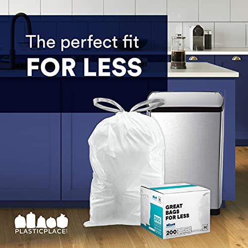 Plasticplace simplehuman (x) Code V Compatible (100 Count) Drawstring Garbage Liners 4.2-4.8 Gallon / 16-18 Liter 14.75" x 28", White
