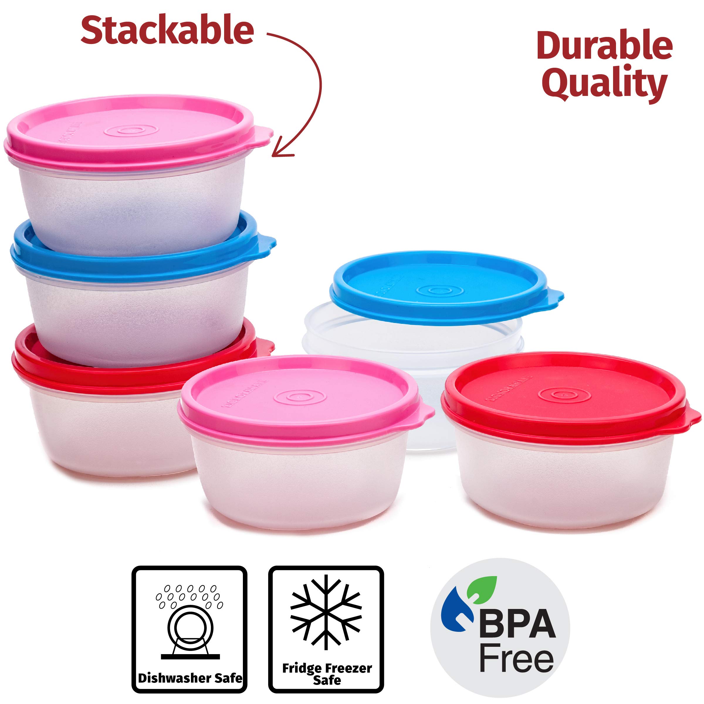 SIGNORA WARE Condiment Containers with Lids- 6 pk. 6.5 oz.Salad Dressing to go Small Food Storage Containers- Sauce Cups Leak proof Reusable Plastic BPA free for Lunch Box Picnic Travel