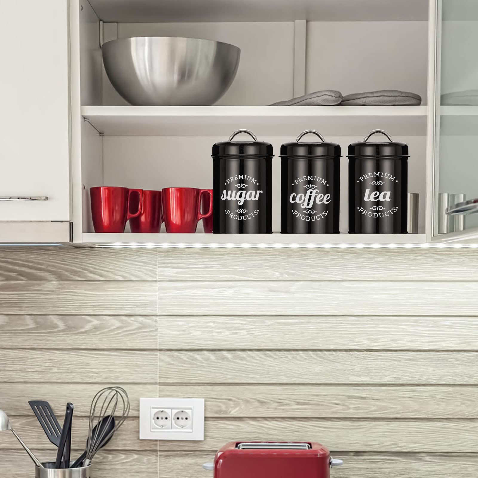 Dxlac 3pc, Food Jars Canisters for Coffee Tea Sugar, Airtight Stainless Steel Kitchen Food Storage Container Sets, Small Kitchen Canisters for Tea Coffee Sugar Storage