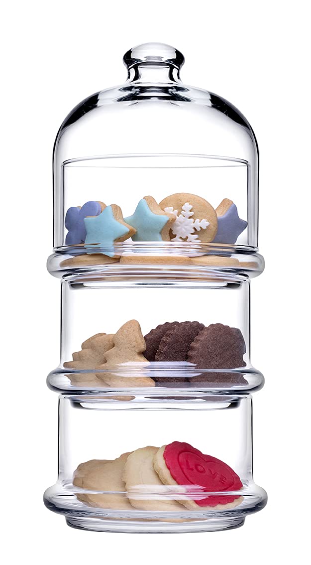 Pasabahce Patisserie Basic Set of 3 Stackable Domed Containers, Glass, Transparent, 12 x 26 cm, 12x26 cm