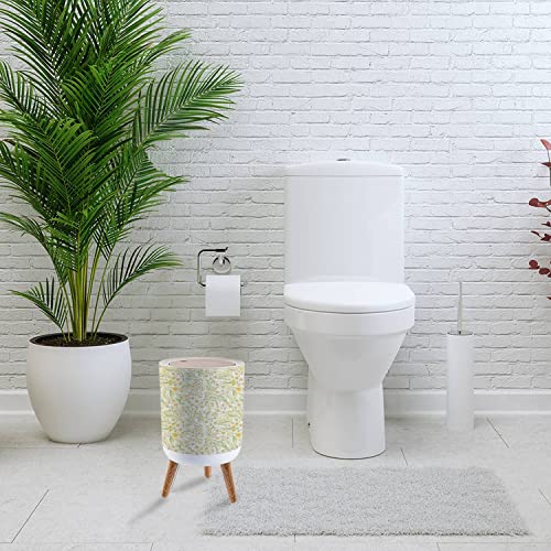 Trash Can with Lid Blooming Meadow Seamless Trendy Color for Fashion Wallpapers and Print Wood Small Garbage Bin Waste Bin for Kitchen Bathroom Bedroom Press Cover Wastebasket 7L/1.8 Gallon