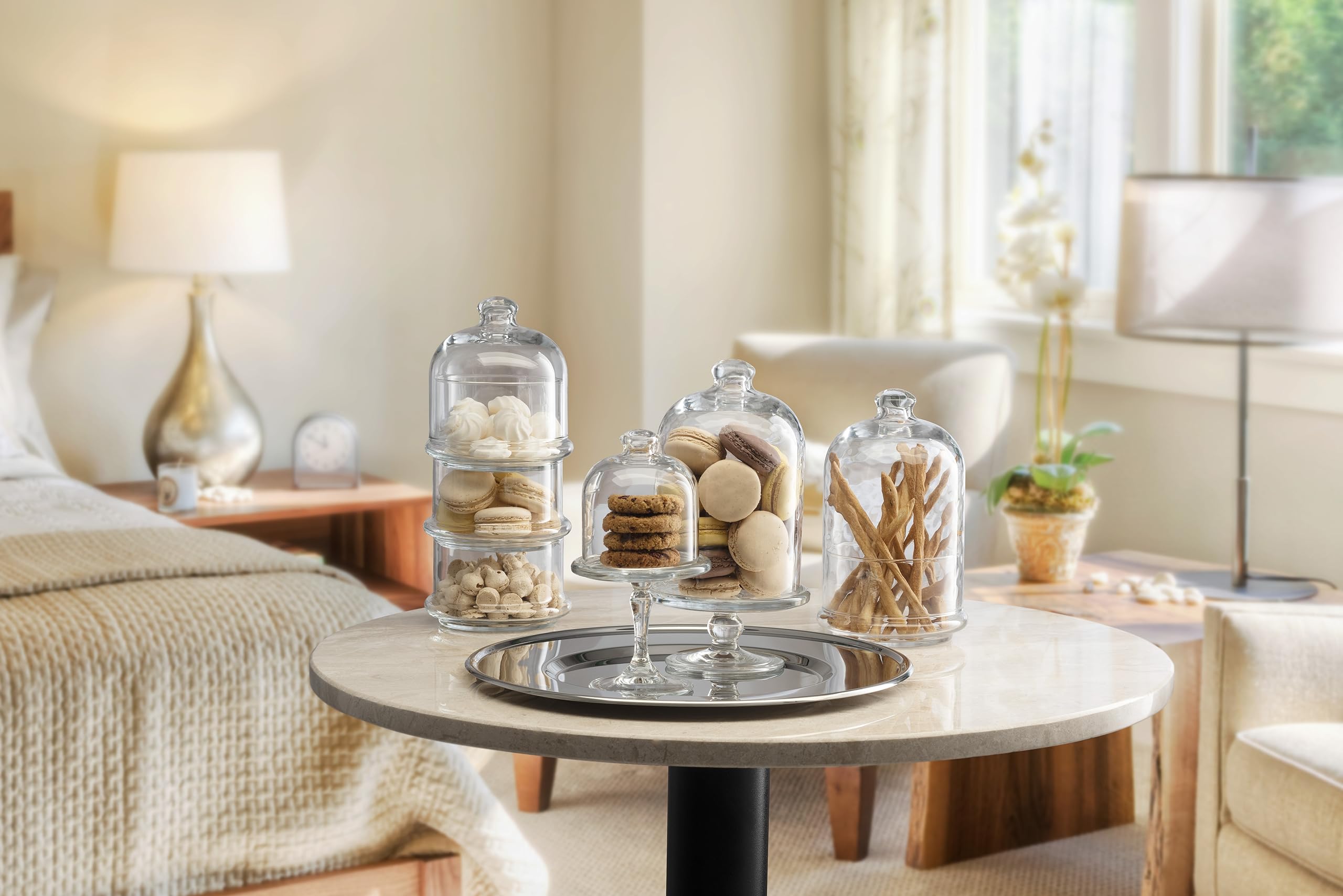 Pasabahce Patisserie Basic Set of 3 Stackable Domed Containers, Glass, Transparent, 12 x 26 cm, 12x26 cm