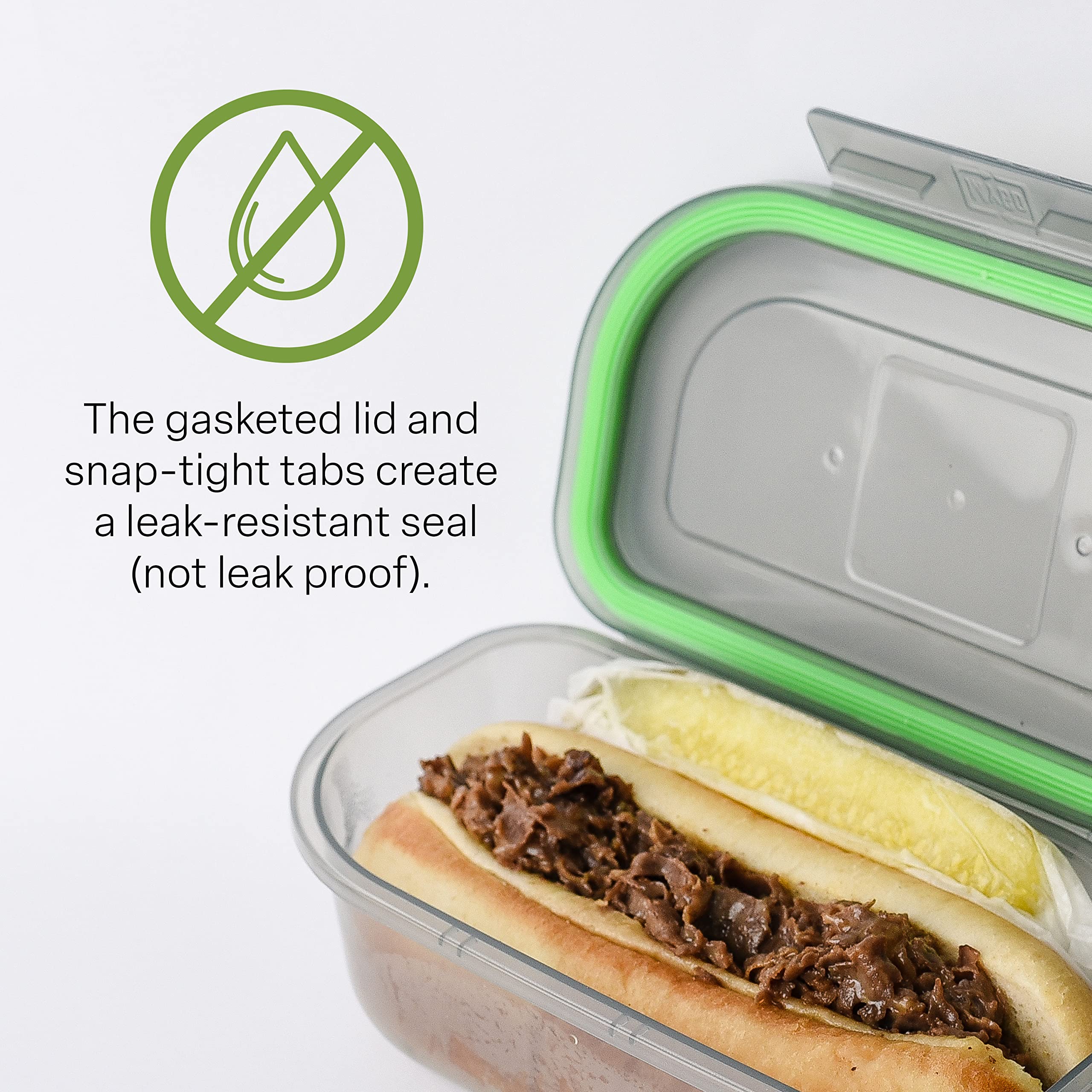 MyGo Container Half-Sized To-Go Single Compartment Container, 8" X 5" X 2-1/2", Reusable, Microwave Safe, NSF Certified, Smoke/Green