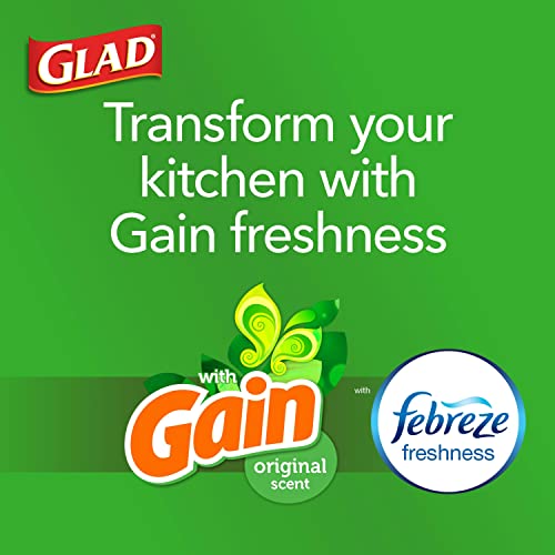 GLAD ForceFlex Tall Drawstring Trash Bags, 13 Gallon White Trash Bags for Tall Kitchen Trash Can, Gain Original Scent to Eliminate Odors, 40 Count
