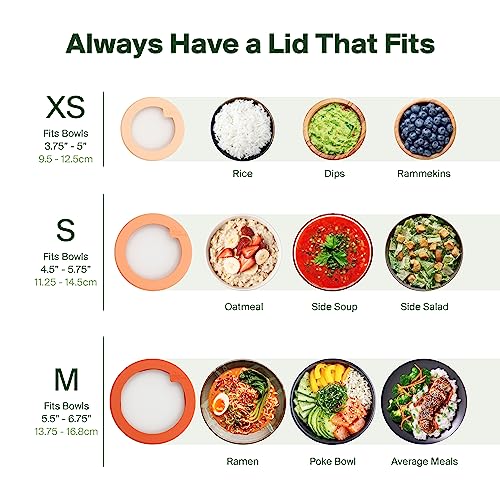 Food Huggers Replacement Lids for Glass Storage Containers | Silicone & Glass Lids that Don’t Crack | Fits Round Container Brands & Bowls | 100% Plastic Free | 3 Lid Set (XS,S,M), Gradual Green