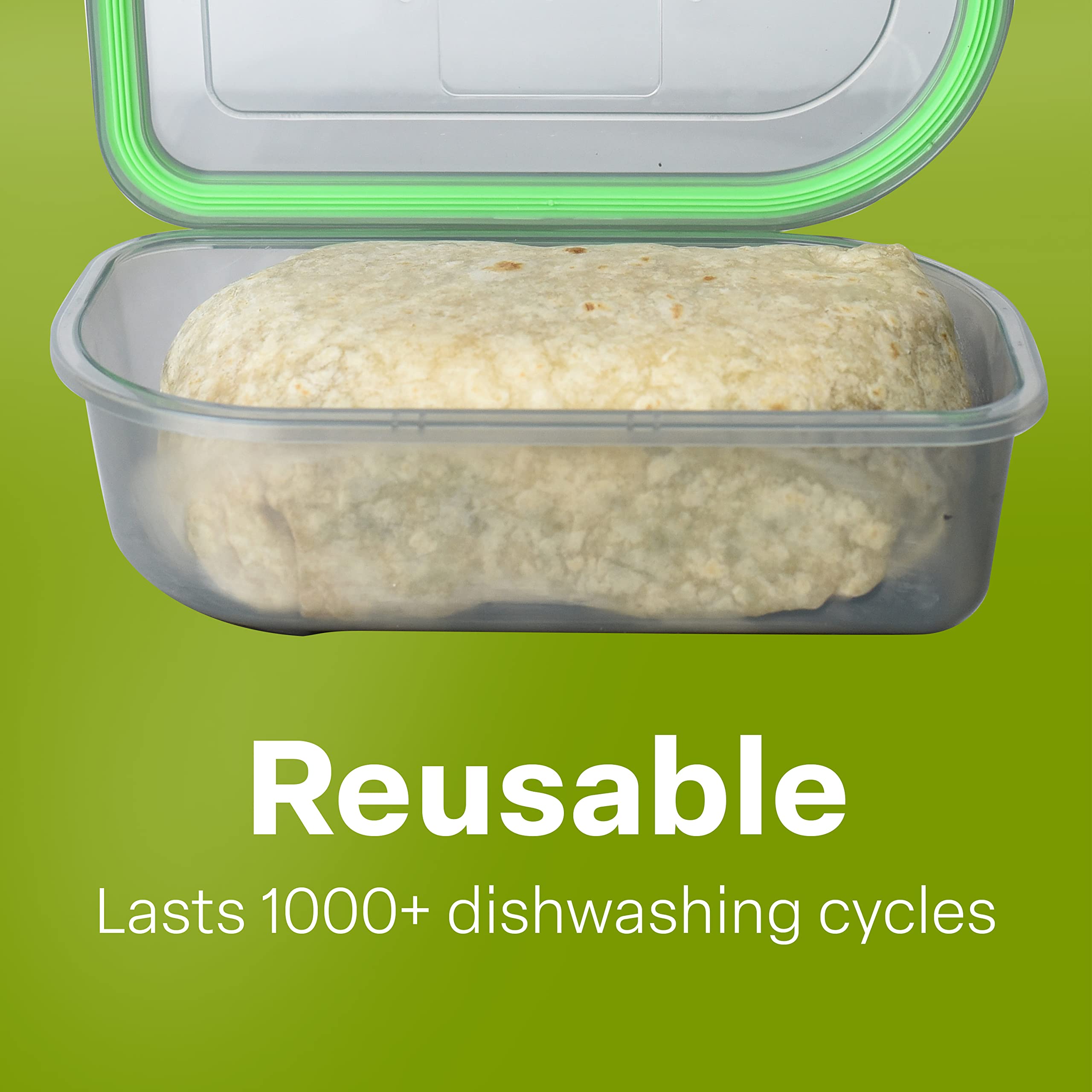 MyGo Container Half-Sized To-Go Single Compartment Container, 8" X 5" X 2-1/2", Reusable, Microwave Safe, NSF Certified, Smoke/Green