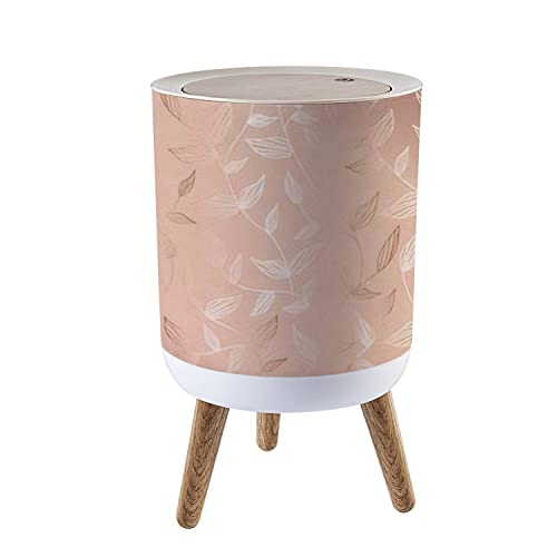 IBPNKFAZ89 Small Trash Can with Lid Rose Gold Floral Rose Gold Leaf Seamless Rose Gold Abstract Seamless Garbage Bin Wood Waste Bin Press Cover Round Wastebasket for Bathroom Bedroom Office Kitchen