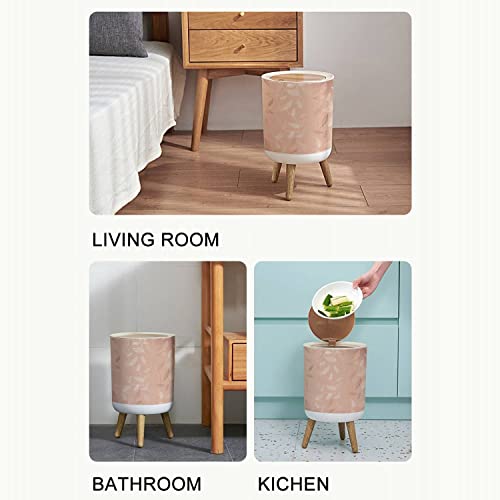 IBPNKFAZ89 Small Trash Can with Lid Rose Gold Floral Rose Gold Leaf Seamless Rose Gold Abstract Seamless Garbage Bin Wood Waste Bin Press Cover Round Wastebasket for Bathroom Bedroom Office Kitchen