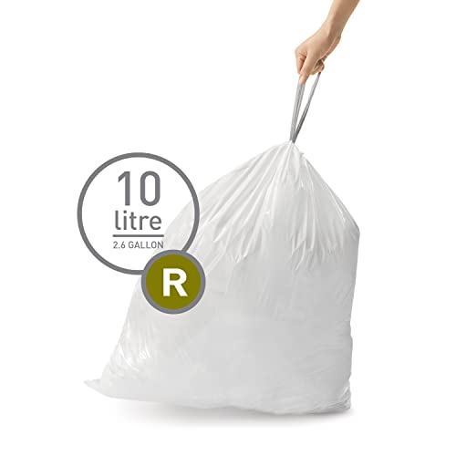 simplehuman Code R Custom Fit Drawstring Trash Bags in Dispenser Packs, 60 Count, 10 Liter / 2.6 Gallon, White