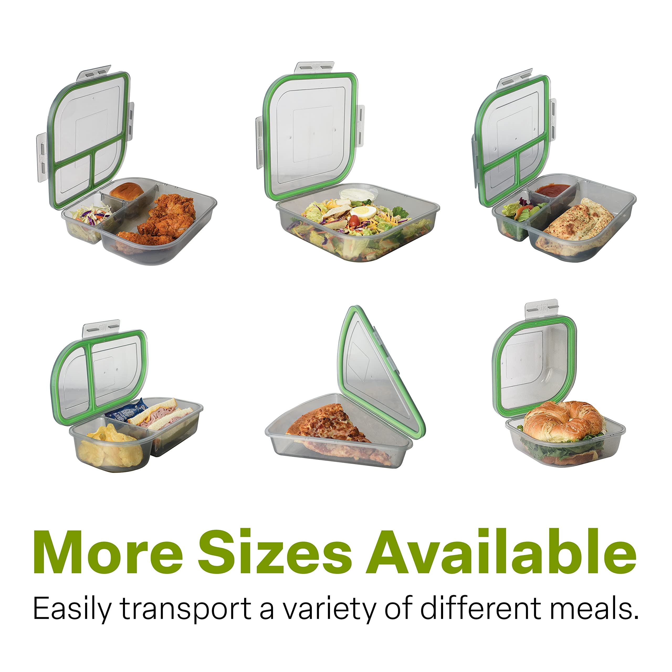 MyGo Container Half-Sized To-Go Single Compartment Container, 8" X 5" X 2-1/2", Reusable, Microwave Safe, NSF Certified, Smoke/Green
