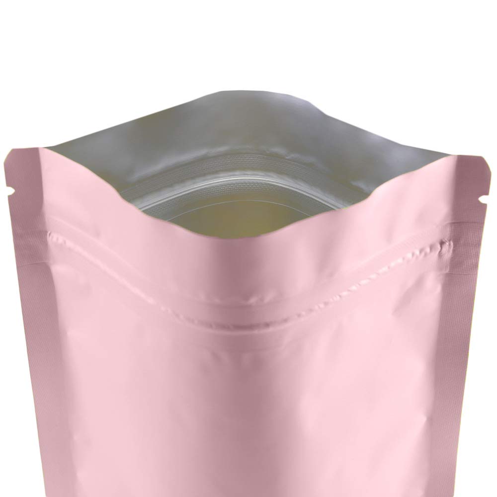 QQ Studio 100 Matte/Glossy Flat/Stand-Up Pouch w/Hang-Hole Aluminum Mylar Foil Heat/ReSealable Food Pouch (6.25" x 9", Matte Pink Standup Bag)
