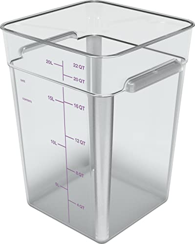 Carlisle FoodService Products Squares Square Food Storage Container with Stackable Design for Catering, Buffets, Restaurants, Polycarbonate (Pc), 22 Quarts, Clear