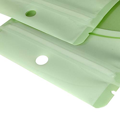 QQ Studio Pack of 100 Flat Clear Polyethylene Plastic Front Window Zip Top Bags with Hang-Hole for Baking Food Products (Clear & Green, 4.7" x 8.3")