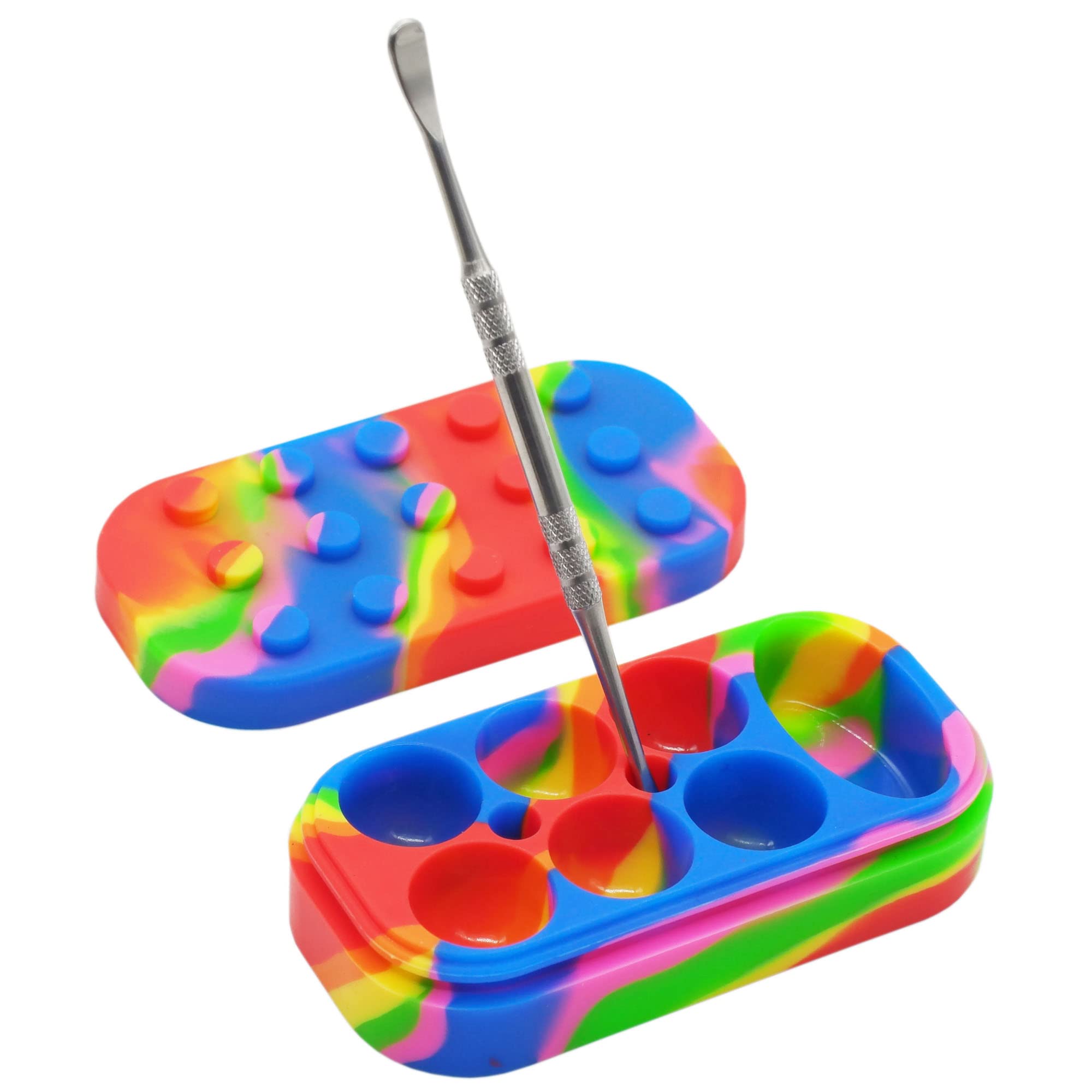 KUVIS 34ml Silicone Wax Containers 6+1 Multi Compartment Concentrate Non-stick Jar with Carving Tool (Rainbow)