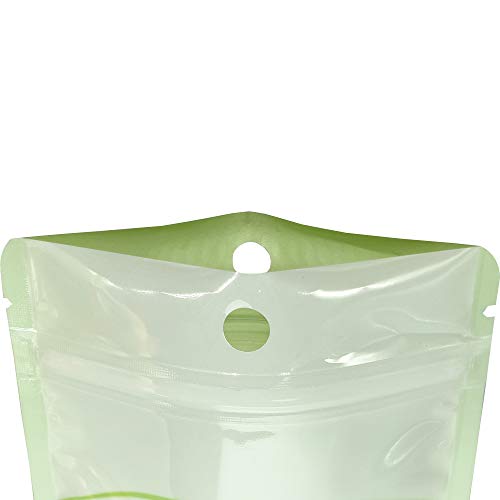 QQ Studio Pack of 100 Flat Clear Polyethylene Plastic Front Window Zip Top Bags with Hang-Hole for Baking Food Products (Clear & Green, 4.7" x 8.3")