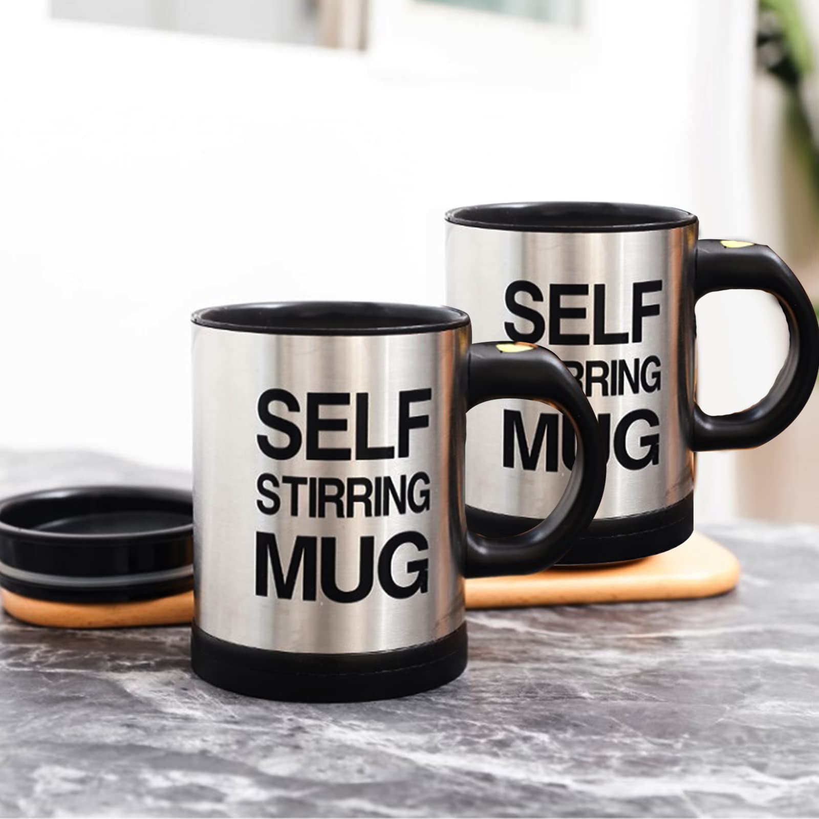 Amyhome Self Stirring Coffee Mug,Stainless Steel Coffee Mug with lid Self Mixing & Spinning Home Office Travel Mixer Cup 12-16 OZ (Black)