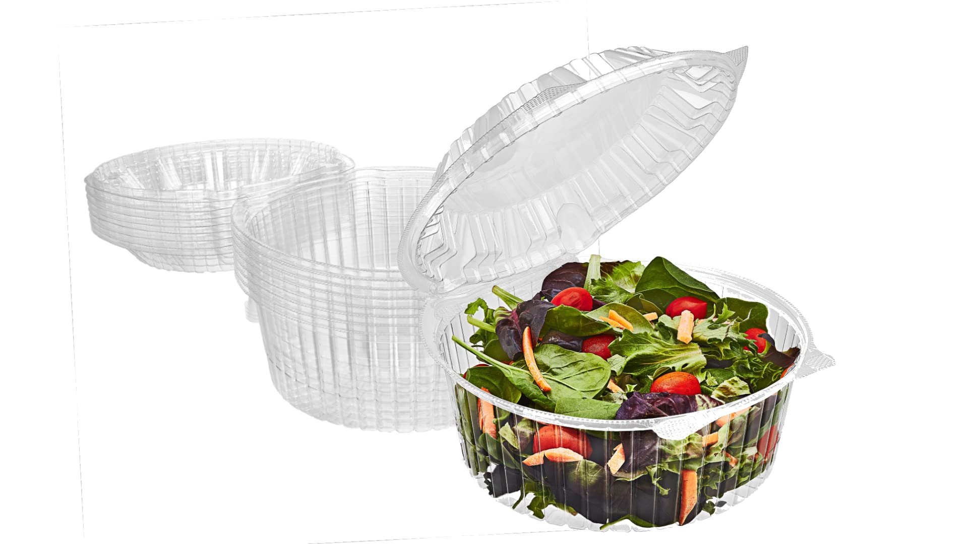 Nicole Home Collection 90 Count Plastic Salad Bowls with Hinged lids, 84 Oz. (90 sets) To-Go Disposable Containers