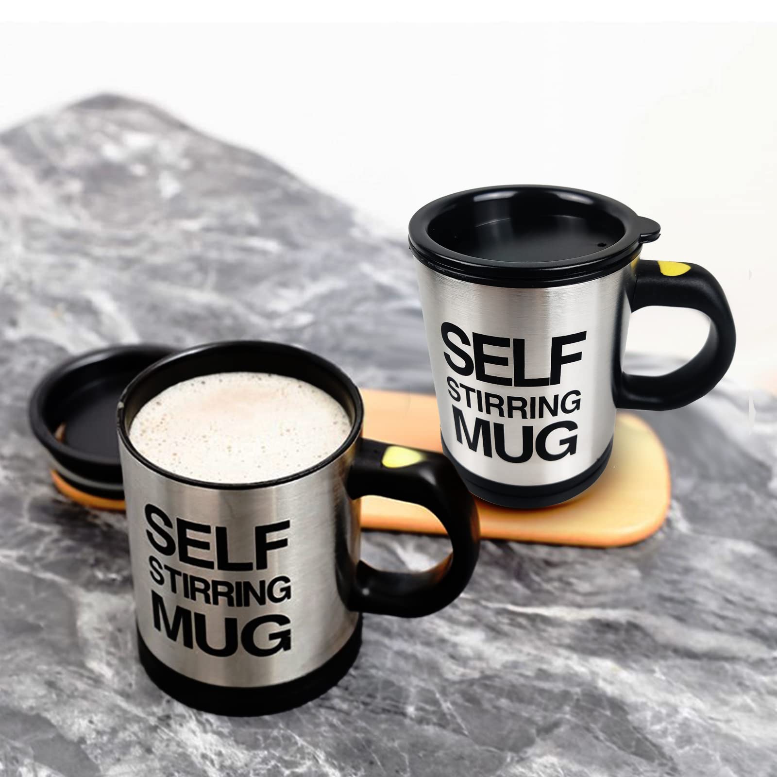 Amyhome Self Stirring Coffee Mug,Stainless Steel Coffee Mug with lid Self Mixing & Spinning Home Office Travel Mixer Cup 12-16 OZ (Black)