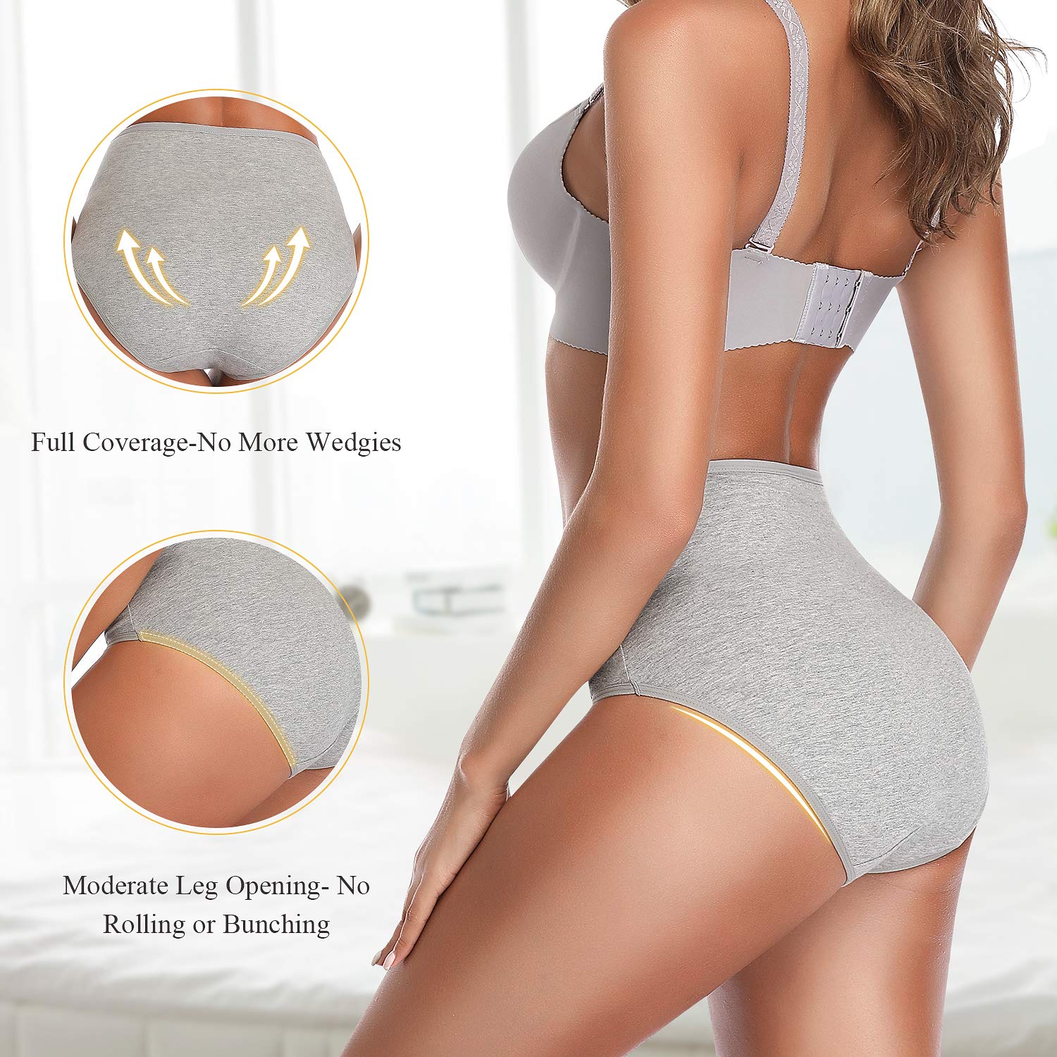 UMMISS Women Panties 5 Pack, Soft Cotton Comfortable Underwear Mid Waist Breathable Solid Color Briefs Panties for Women -Multi -M