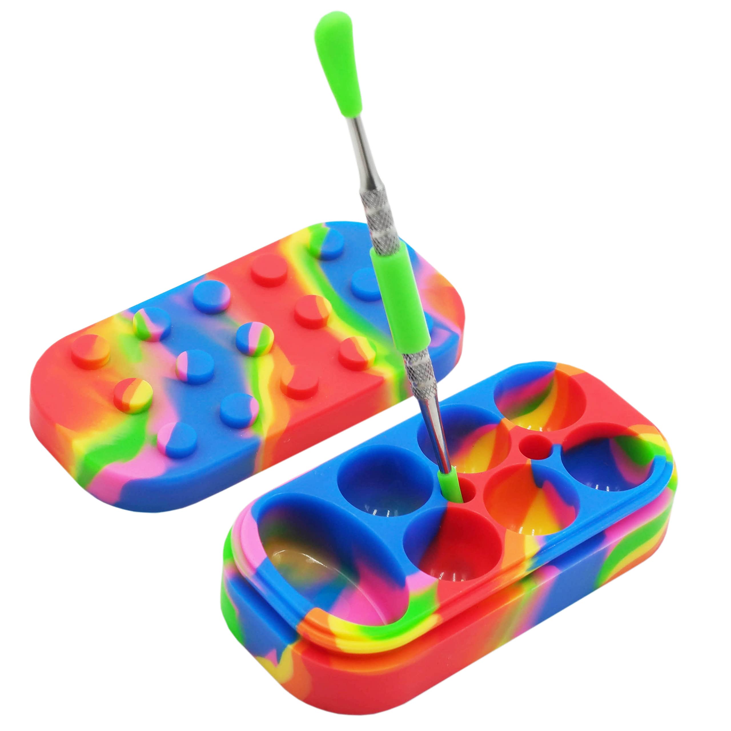 KUVIS 34ml Silicone Wax Containers 6+1 Multi Compartment Concentrate Non-stick Jar with Carving Tool (Rainbow)